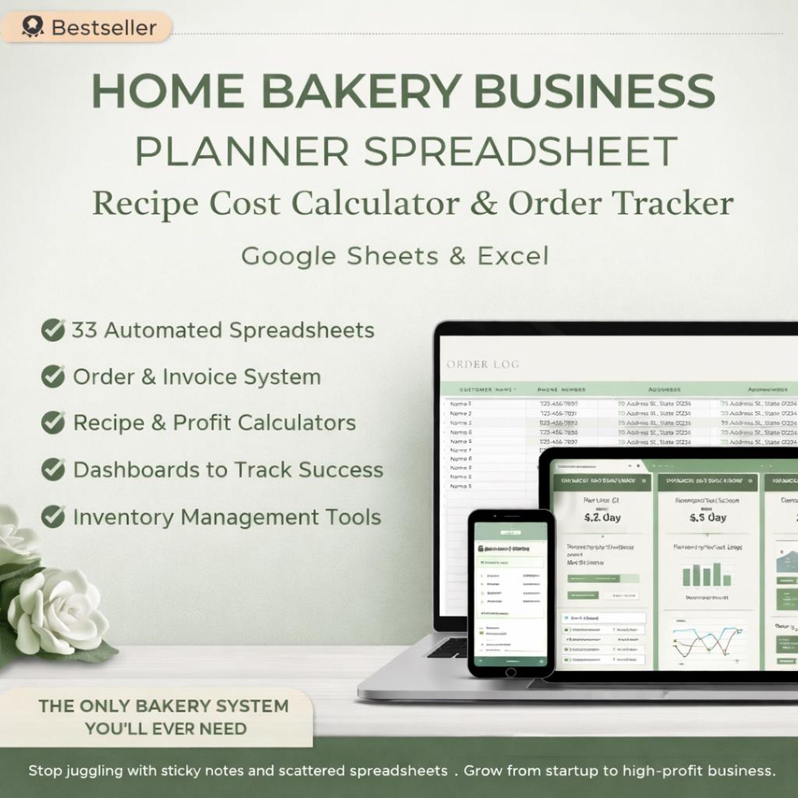 Bakery Business Planner Spreadsheet: Recipe Cost and Order Tracker ...