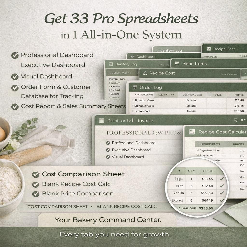 Bakery Business Planner Spreadsheet: Recipe Cost and Order Tracker ...