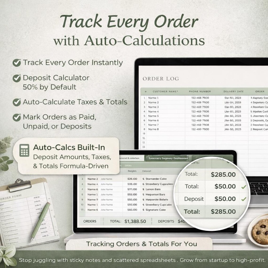 Bakery Business Planner Spreadsheet: Recipe Cost and Order Tracker ...