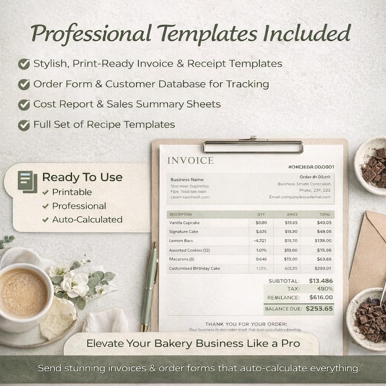 Bakery Business Planner Spreadsheet: Recipe Cost and Order Tracker ...