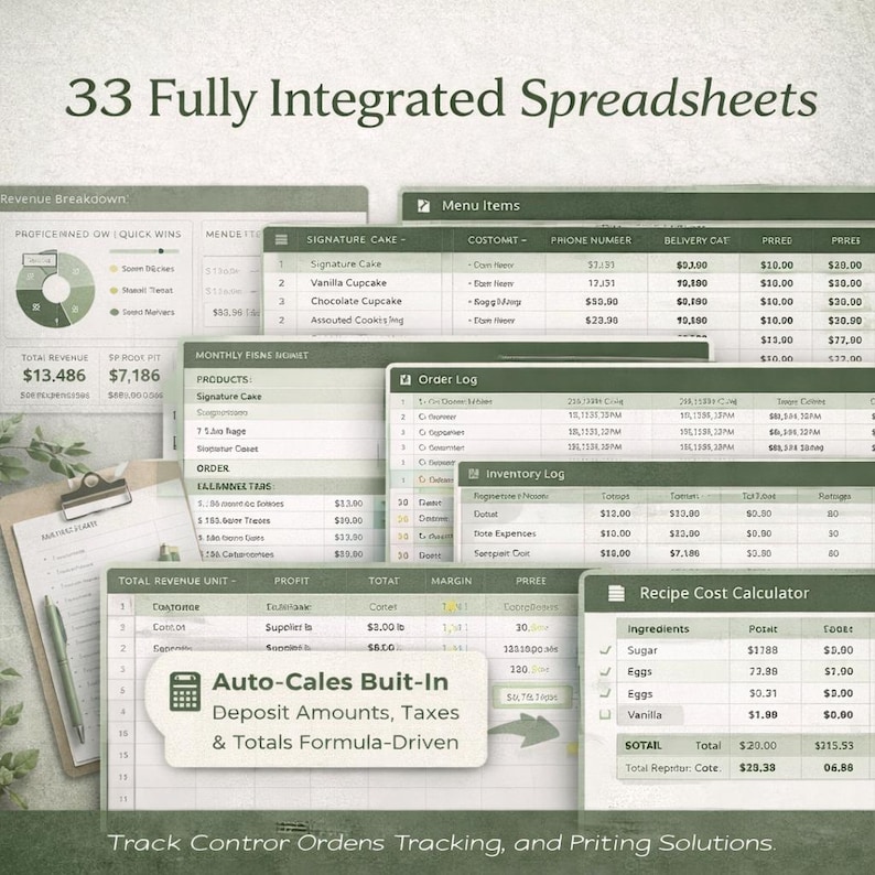 Bakery Business Planner Spreadsheet: Recipe Cost and Order Tracker ...