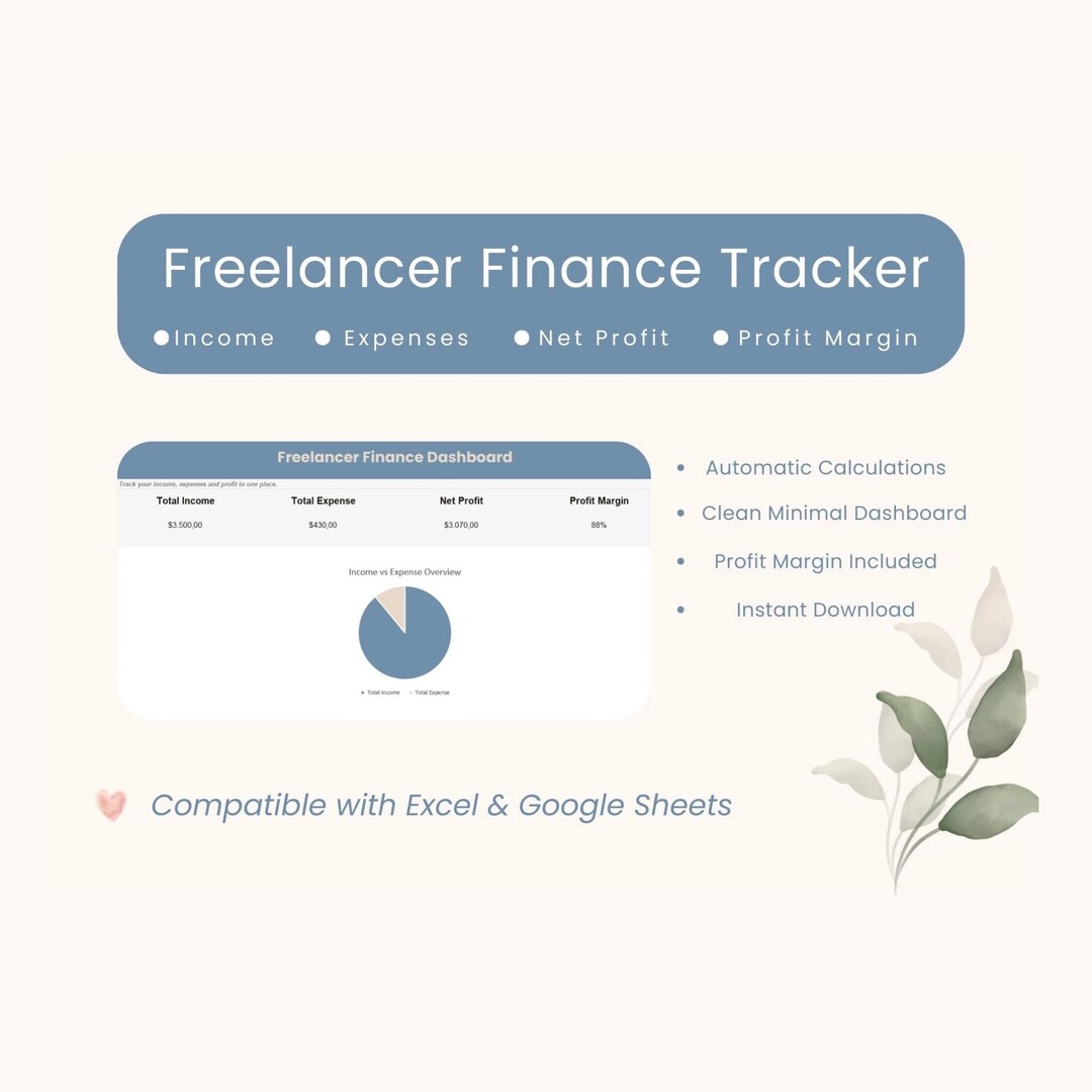 Minimal Finance Tracker for Freelancers | Income & Expense Spreadsheet ...