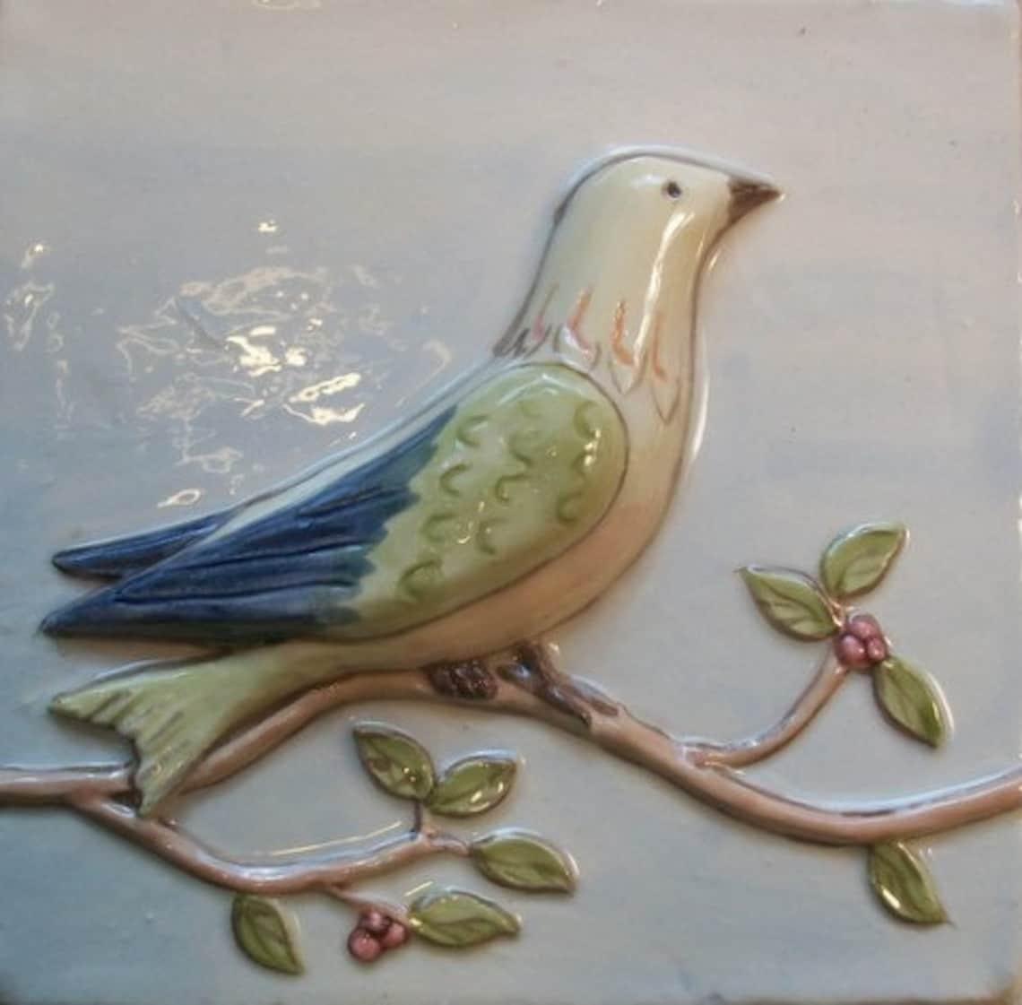 Birds on a Vine Handpainted Ceramic Tiles Set of 4 IN | Etsy