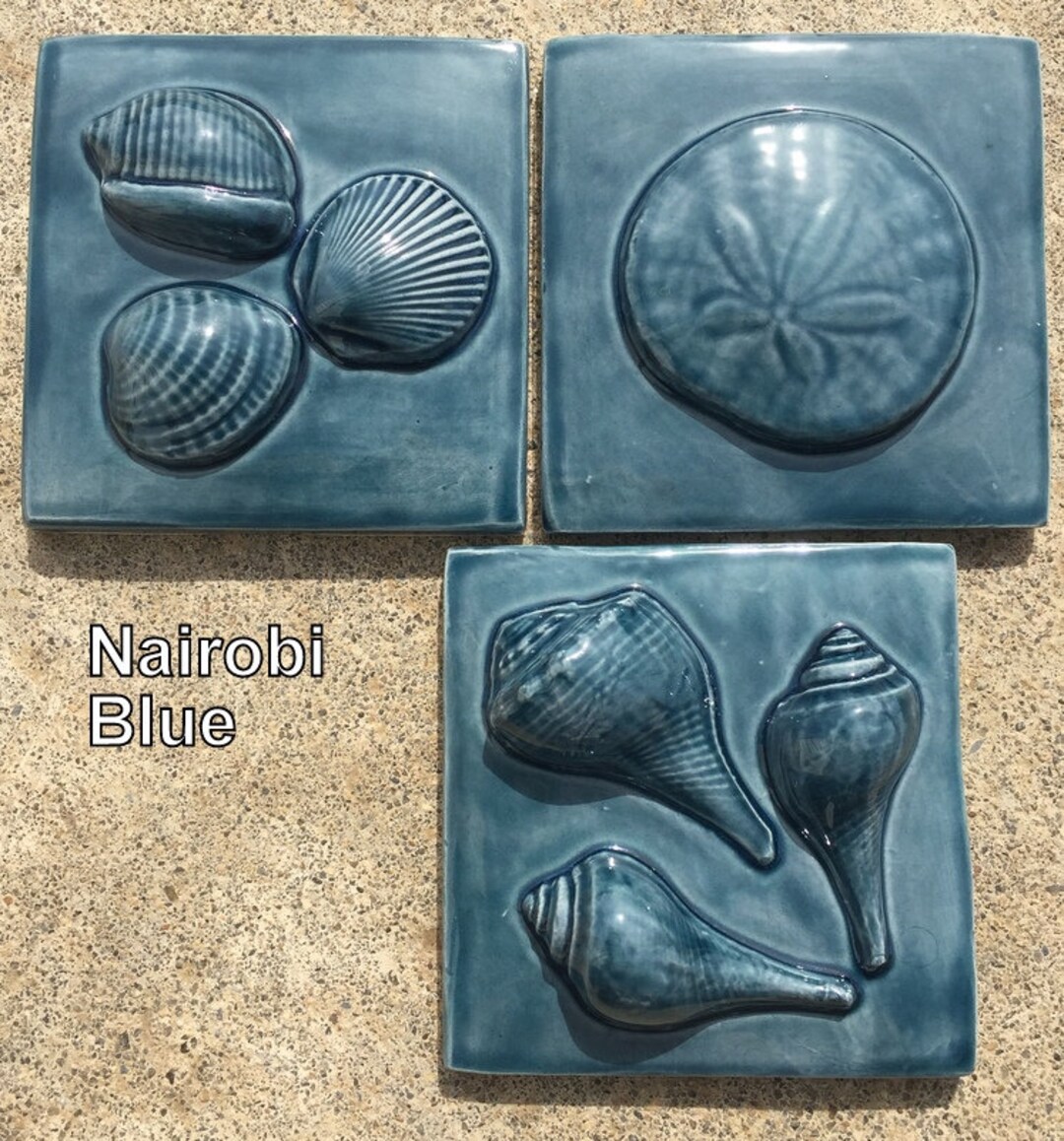 SALE -- Seashore Series 3x3 Tiles in Nairobi Blue Glaze, Two Sets B: 3 ...