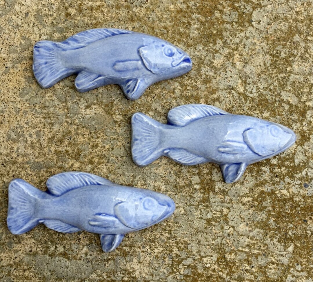 Ceramic Fish Tiles -- Set of 3 Small Fish Glazed in Country Blue ...
