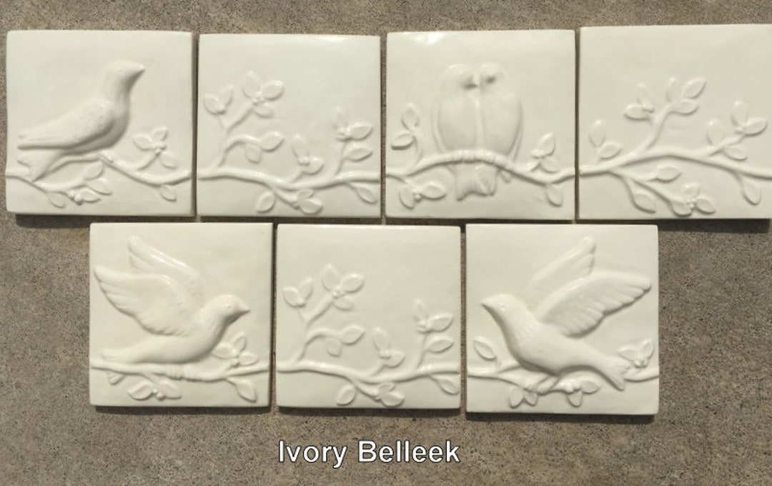 IN STOCK in 5 Glazes -- Sets of Seven Birds on a Vine Accent Tiles ...