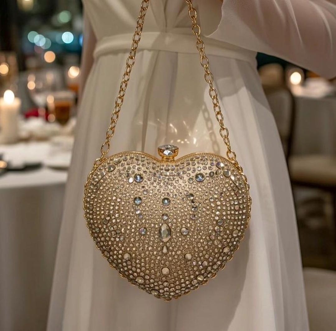 Heart Crystal Evening Clutch Bag | Rhinestone Luxury Party Purse With ...