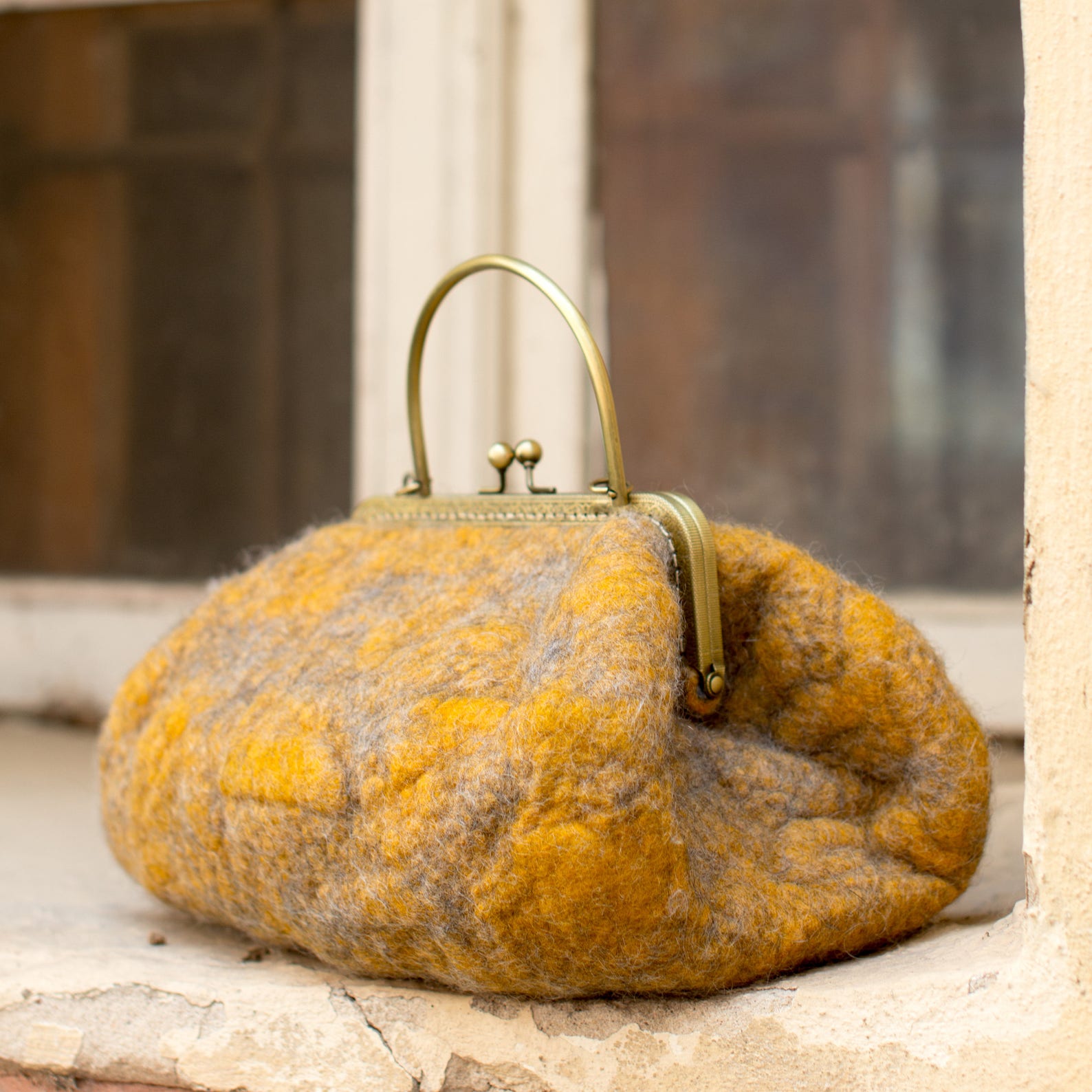Wet Felted Handbag Mustard Yellow Handbag Metal Handle Bag - Etsy