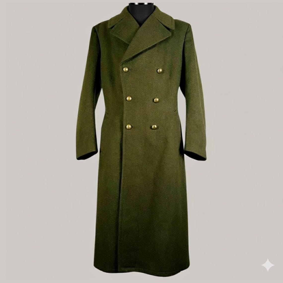 Men’s Olive Green Military Greatcoat | Full-length Double-breasted Wool ...