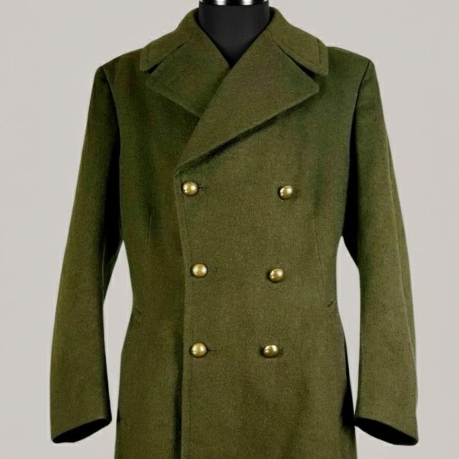 Men’s Olive Green Military Greatcoat | Full-length Double-breasted Wool ...