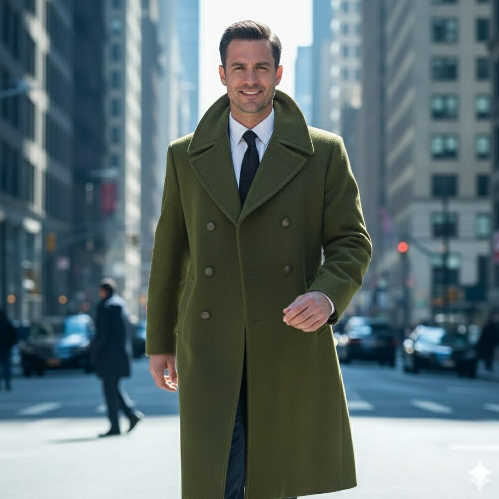 Men’s Olive Green Military Greatcoat | Full-length Double-breasted Wool ...