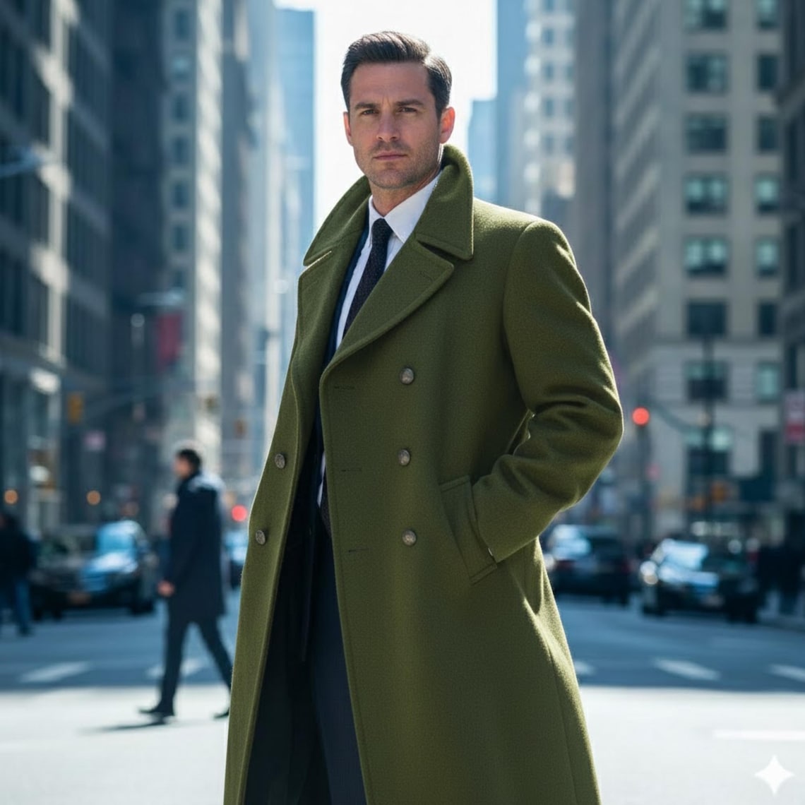 Men’s Olive Green Military Greatcoat | Full-length Double-breasted Wool ...