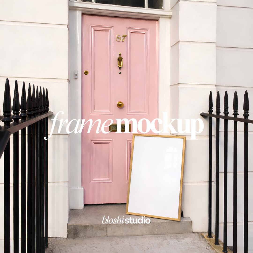 Frame Mockup, Pink Door Poster Display PSD, Elegant Exterior Wall Art ...