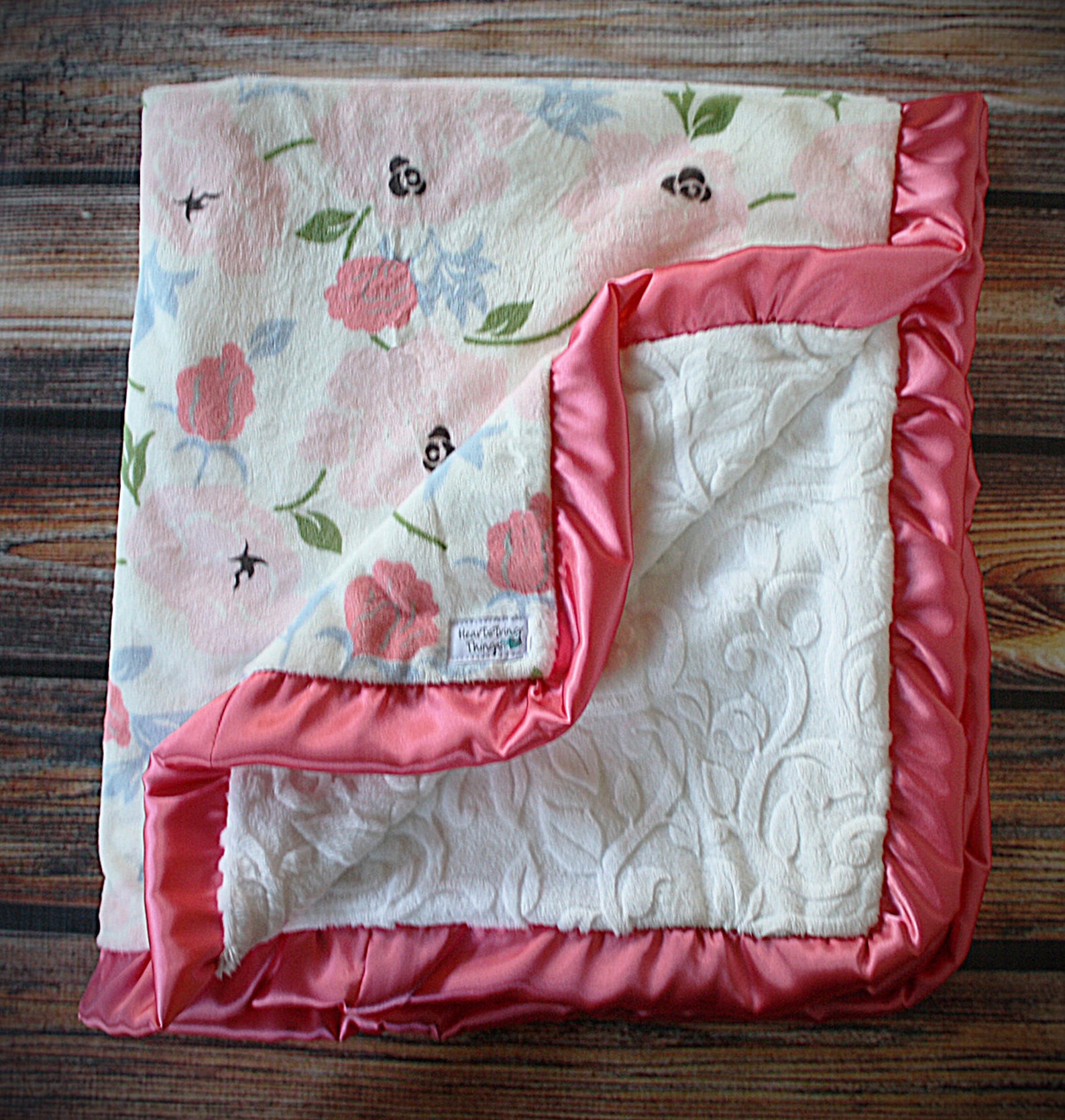 Minky Blanket Baby Girl Blanket Baby Gift Floral Coral and - Etsy