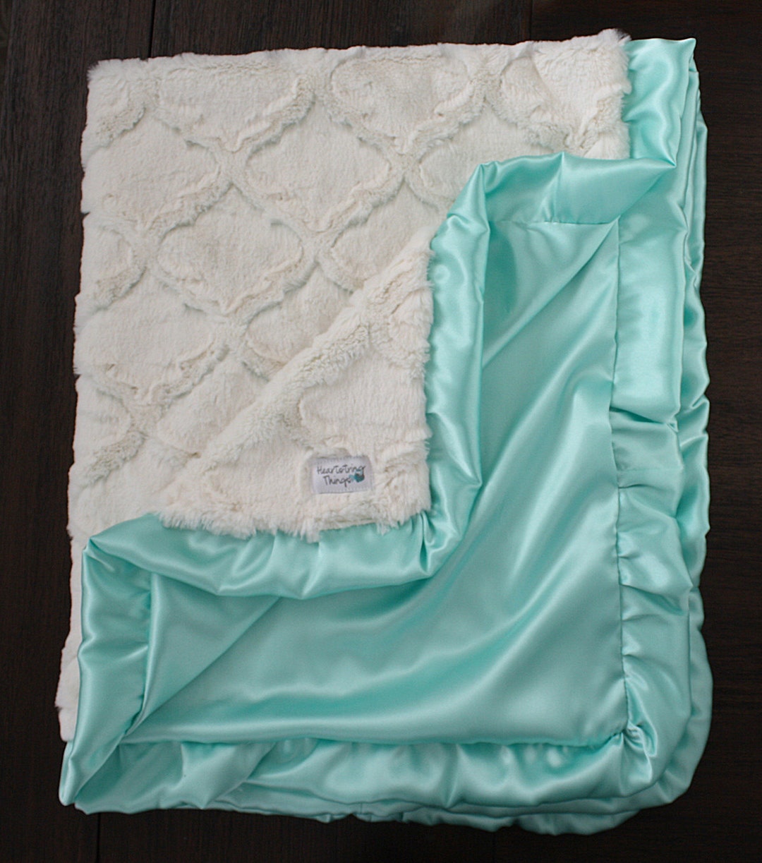 Minky Blanket, Mint Blanket, Mint and White, Ruffle Blanket, Trellis ...