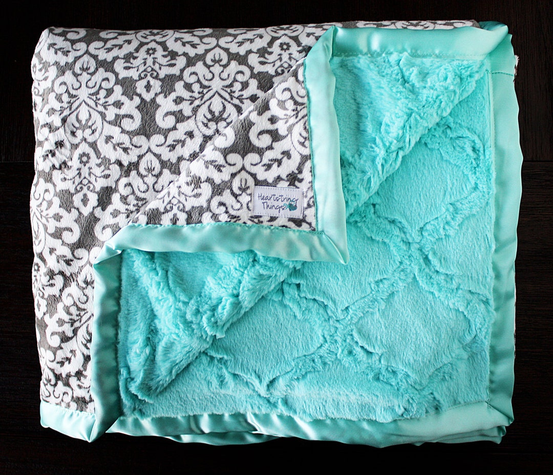 Minky Blanket Baby Girl Blanket for Girl Aqua and Grey - Etsy