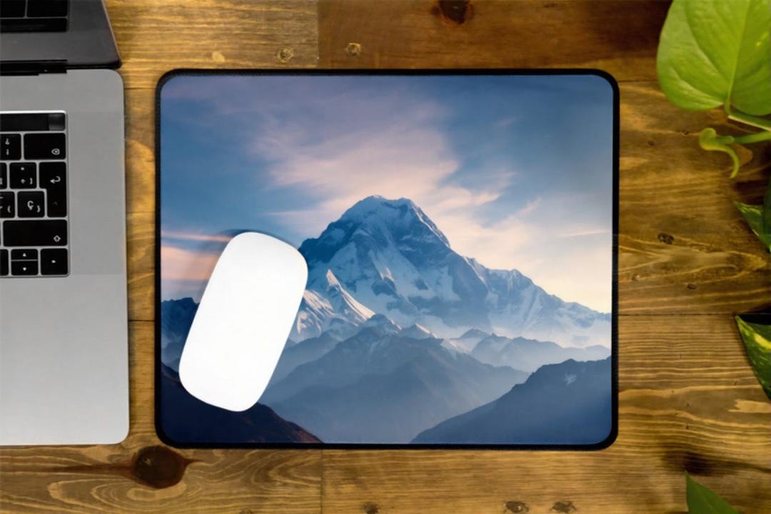 Snowy Mountain Landscape Gaming Mouse Pad | Scenic Mountain Peak Desk ...