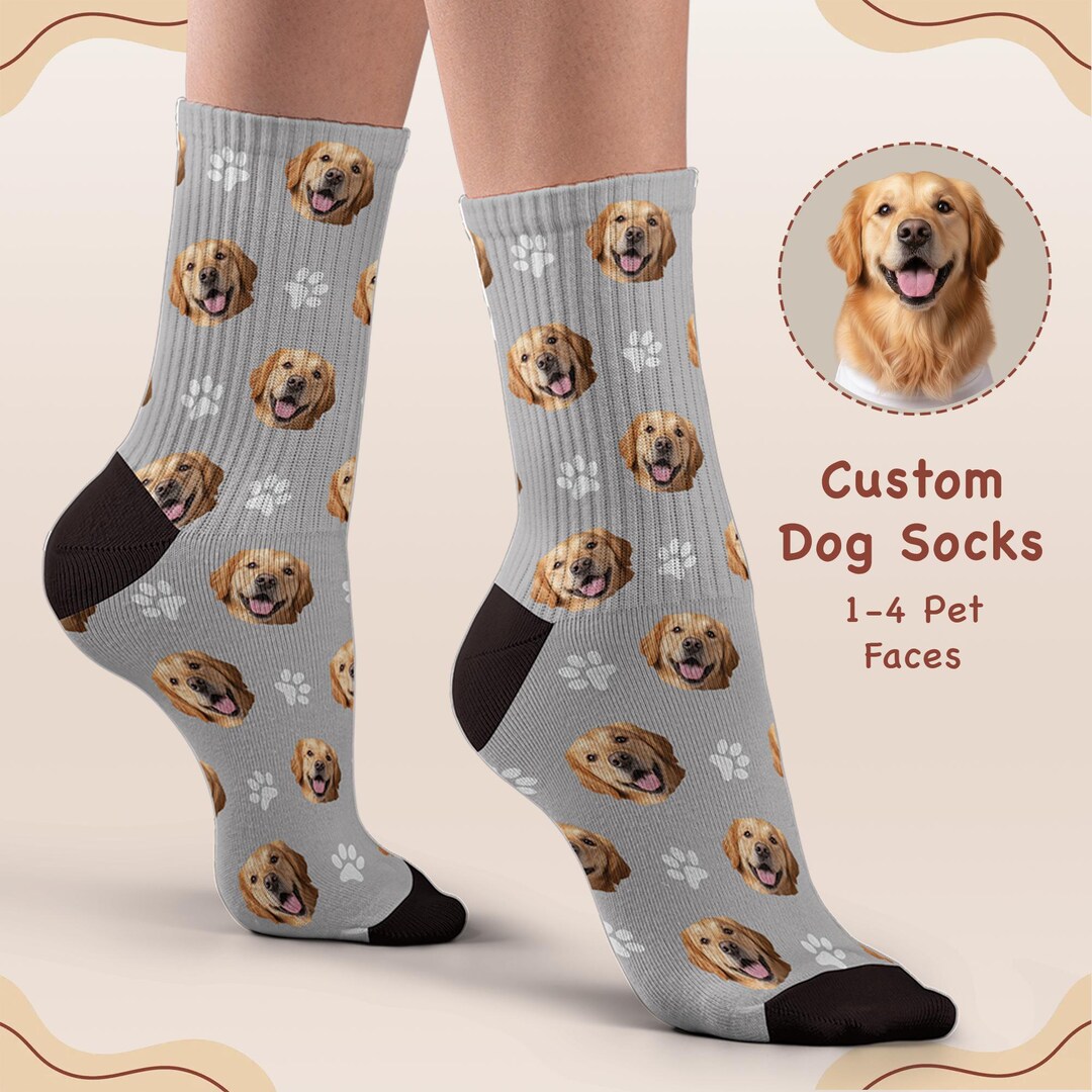 Custom Dog Face Socks, Personalized Pet Photo Socks With Paw Prints ...