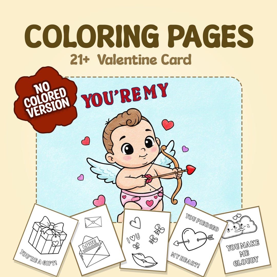 Printable Valentines Coloring Cards, Valentine Day Coloring Sheet ...