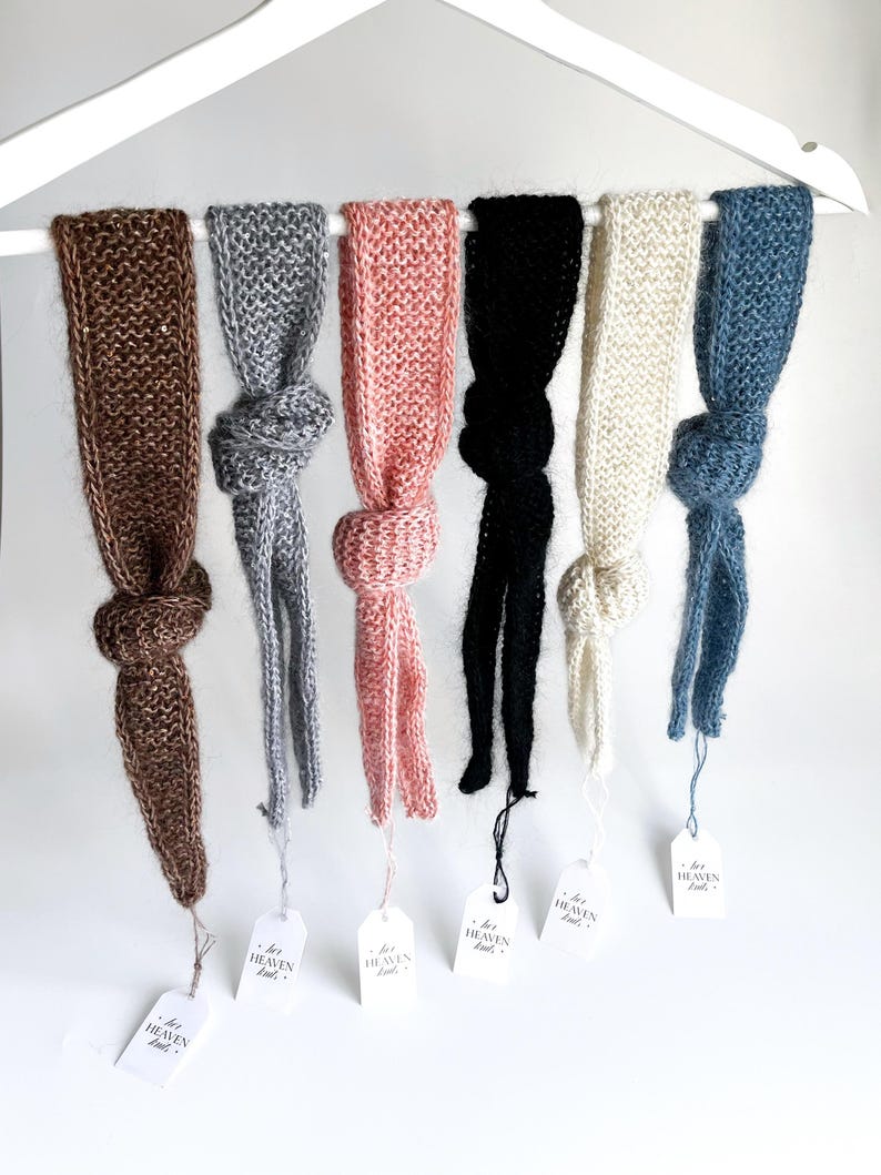 Hand Knitted Mohair Skinny Scarf With Sequins, Sparkly Narrow Neck ...