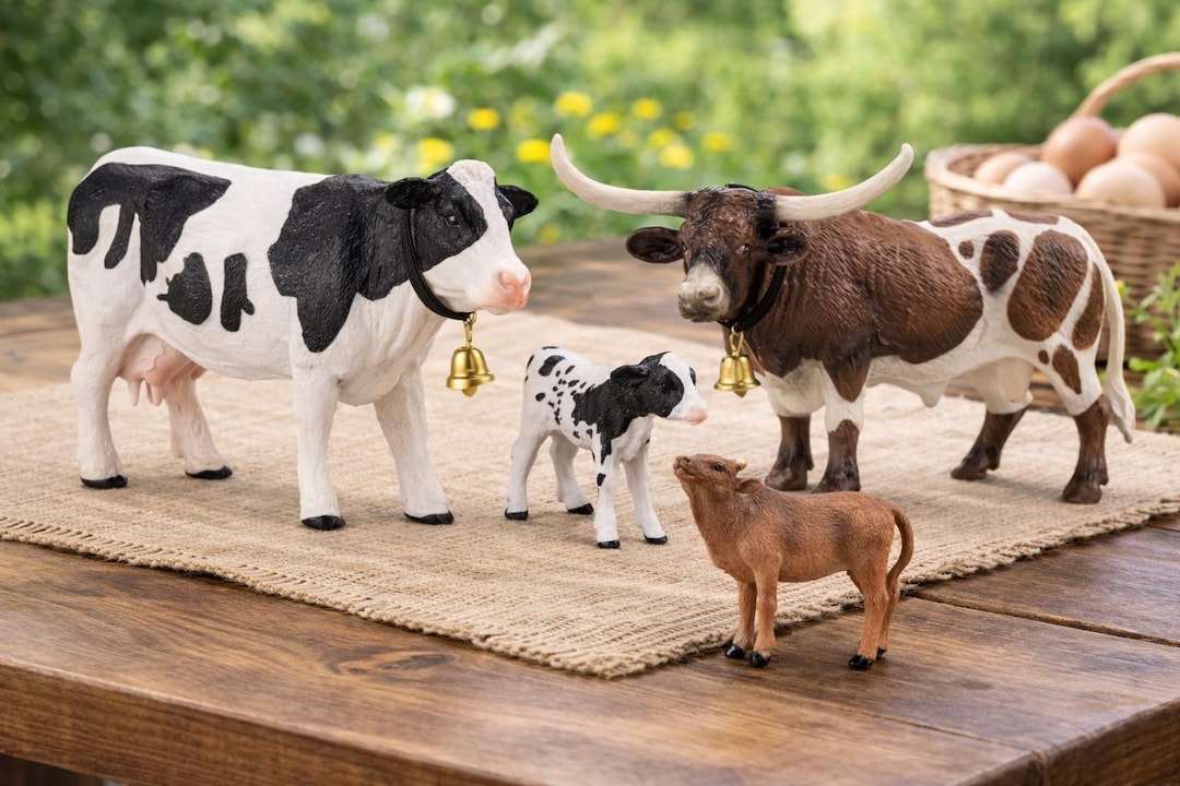 Handmade Resin Farm Cow and Bull Figurines Set of 4 | Longhorn and ...
