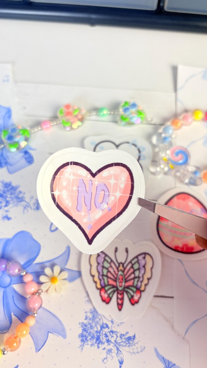 Pastel Pink Heart "no" Sticker, Dripping Letters, Glossy Vinyl (2in X ...