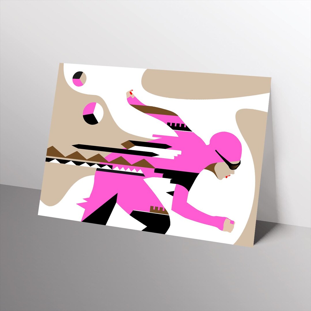 A Pink Speed Skating Wall Art Print With an Abstract Ice Skater ...
