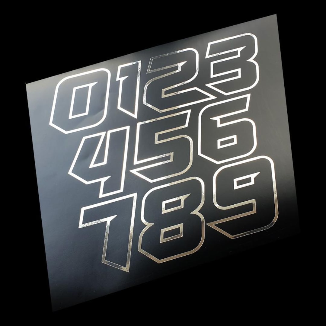 Silver Chrome Race Number Decals, 100mm - Choose Your Numbers (set of 6 ...