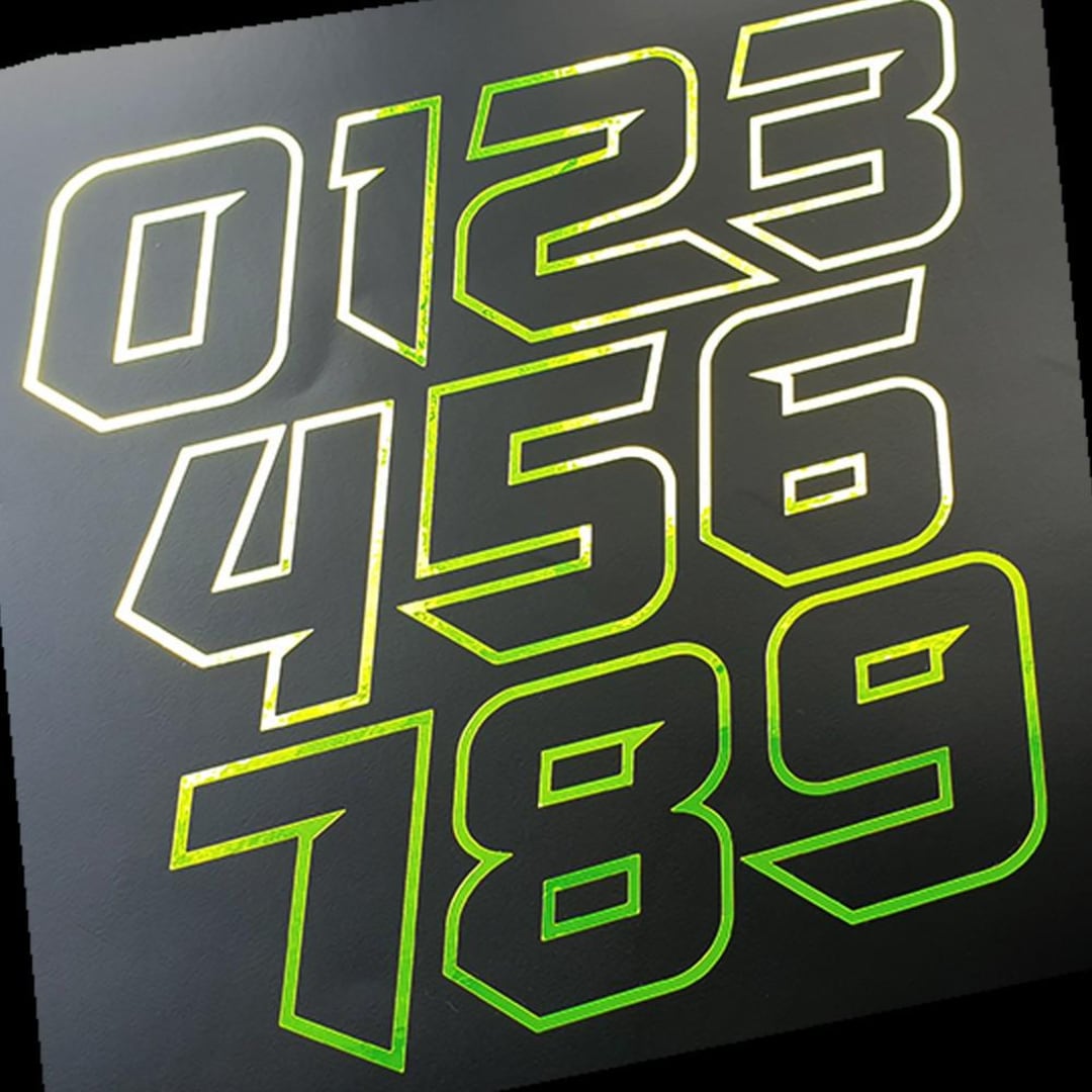 Fluorescent Yellow Race Number Decals, Chrome Outline (6 X 100mm High ...