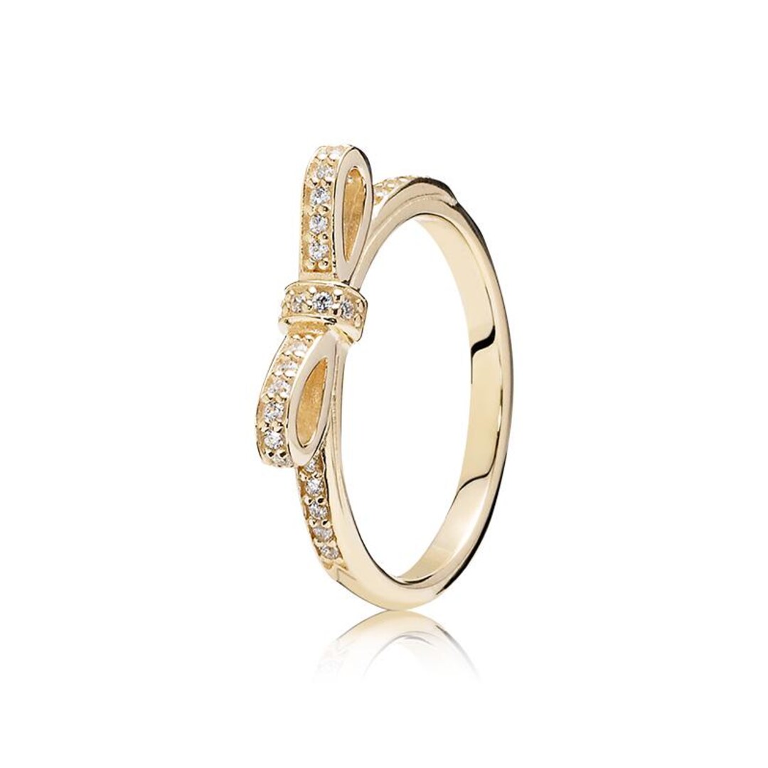Pandora Gold Delicate Bow Ring With - Etsy