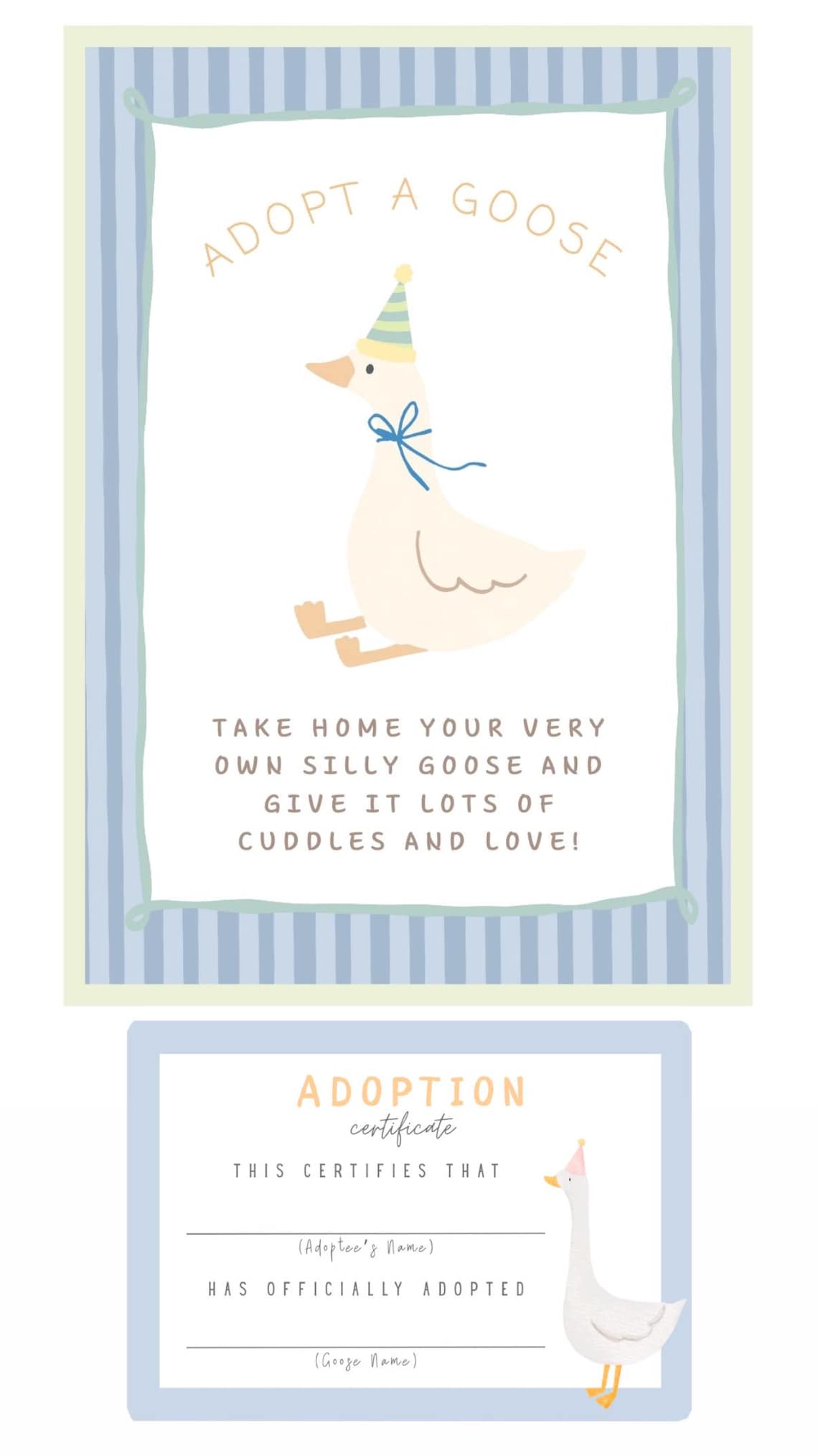 Editable | Adopt A Silly Goose | Sign | Certificate - Etsy