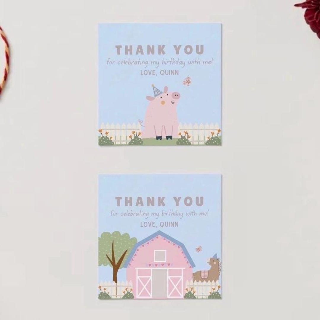 Editable Gift Tag | Farm Animals | Thank You | Pink Blue Purple Green ...
