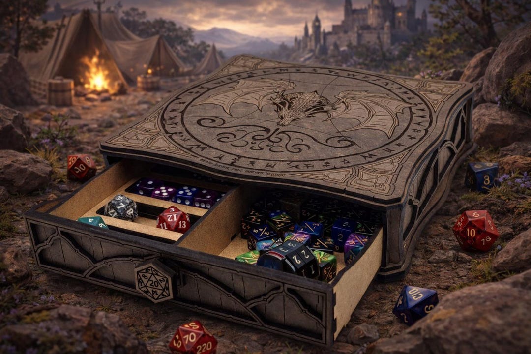 Premium Engraved Wooden RPG Dice Box – Storage Case for D&D, Magic, and ...