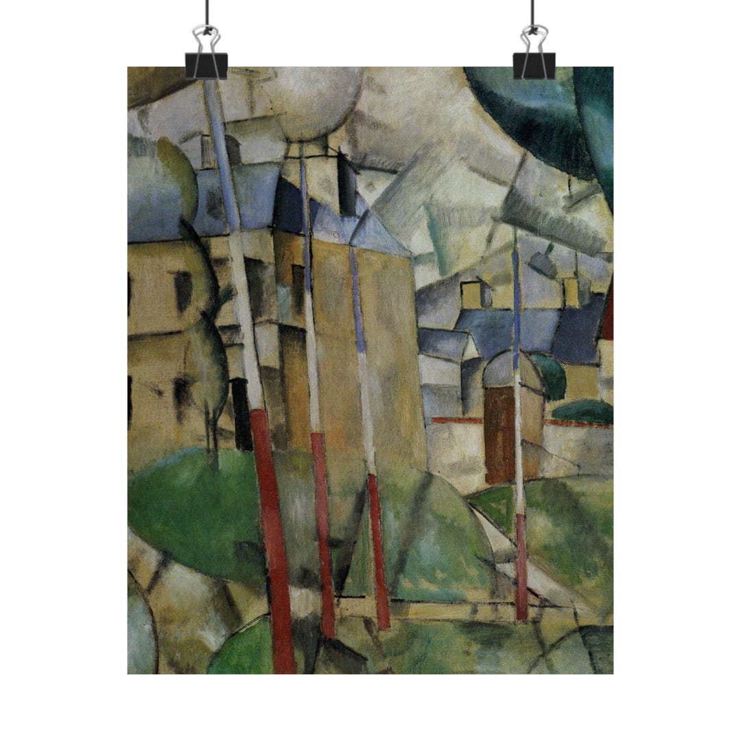 Cubist Village Landscape Matte Vertical Poster | Abstract Modern Art ...