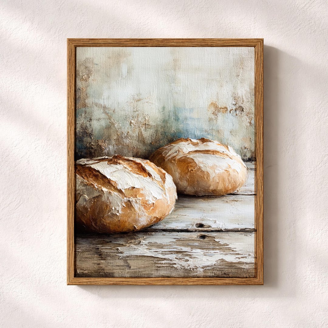 Rustic Bread Canvas Wall Art, Farmhouse Kitchen Decor, Artisan Bakery ...
