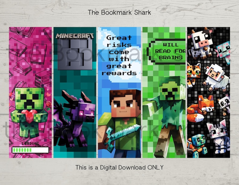 10 Minecraft Printable Bookmarks | Digital Download | Pixel Art ...