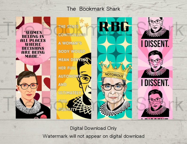 4 Printable Bookmarks Ruth Bader Ginsburg| Digital Download | Print and ...