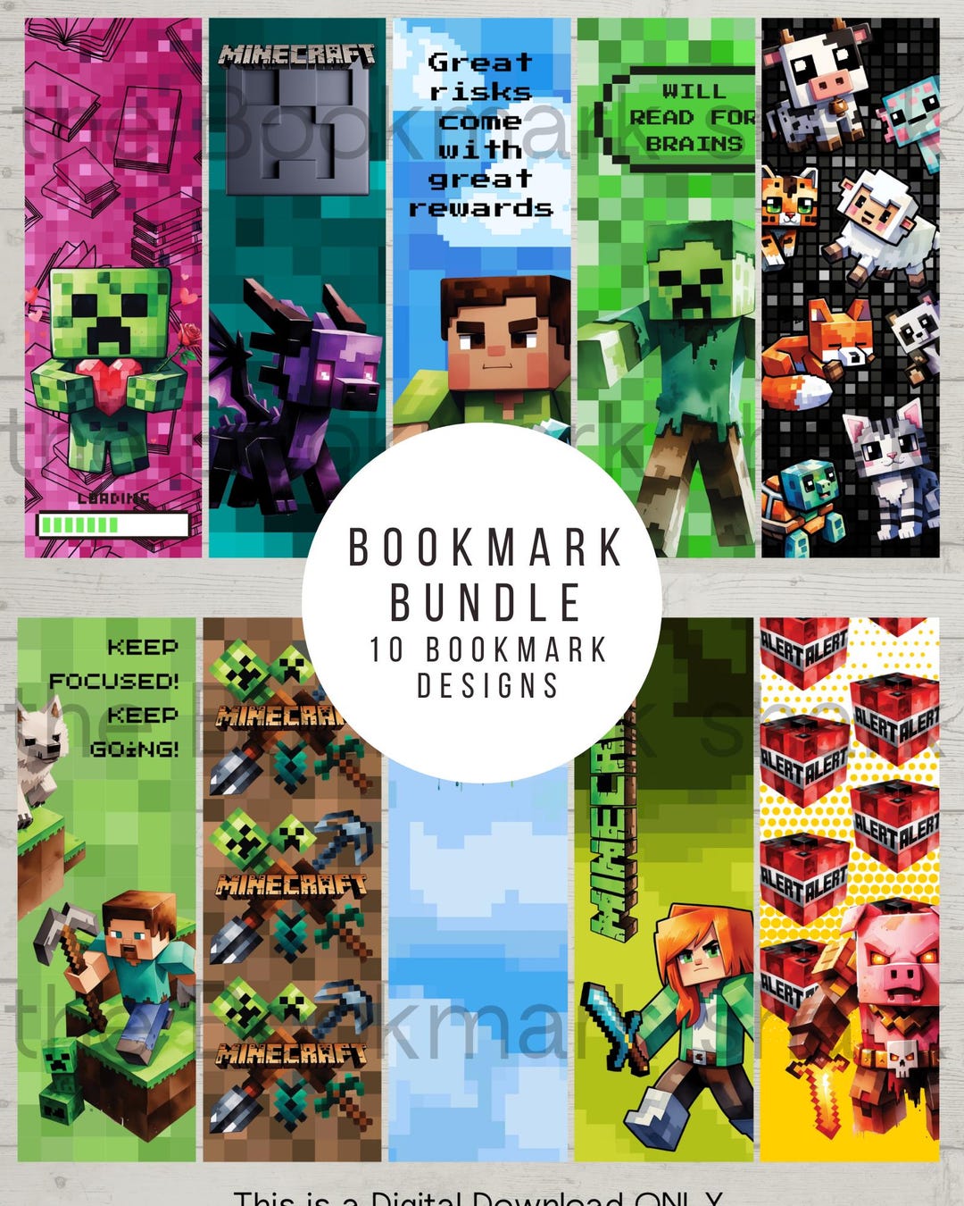 10 Minecraft Printable Bookmarks | Digital Download | Pixel Art ...