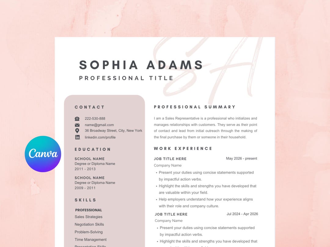 Resume Template Canva 2026, 1 2 3 Page CV Template, Cover Letter ...