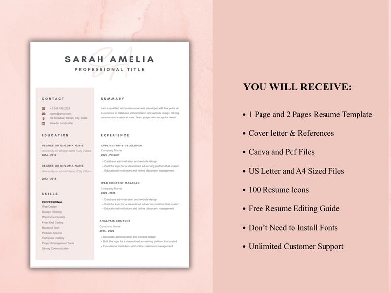 Canva Resume Template 2026, Modern Resume Bundle, ATS Friendly CV and ...