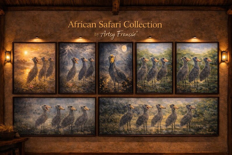 Shoebill Stork Watercolour Art Print – Misty Sunset Wetland Wildlife ...