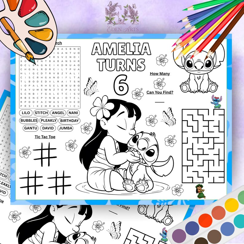 Lilo and Stitch EDITABLE Activity Placemat Sheet Lilo & Stitch Birthday ...