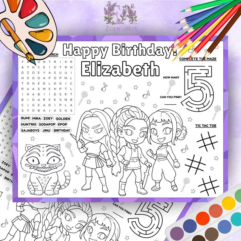 KPOP Demon Hunters Printable Activity Placemats Kpop Hunters Birthday ...