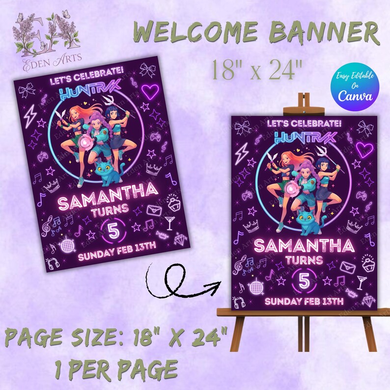 KPOP Demon Hunters Birthday Banner, Editable Party Welcome Sign ...