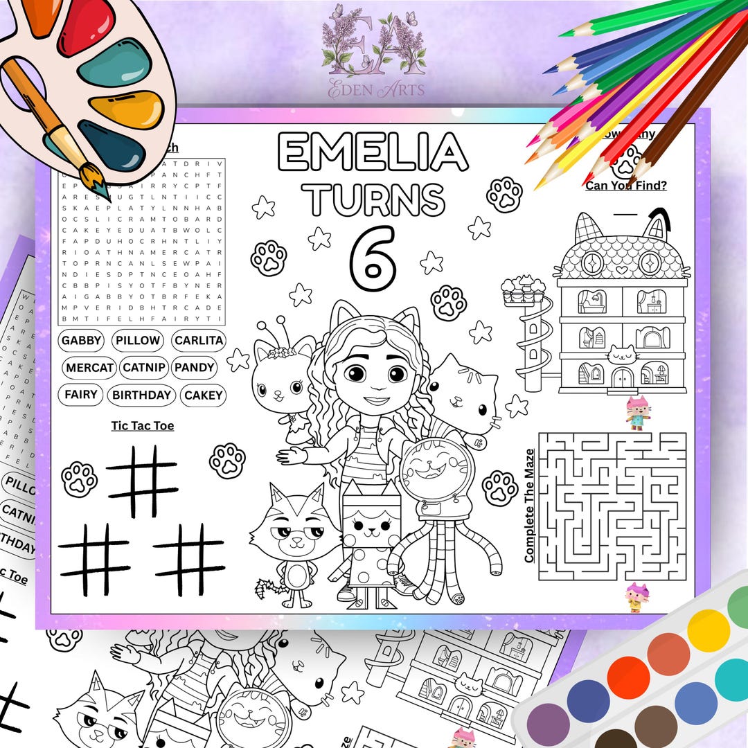Gabby's Dollhouse Birthday Party Editable Activity Placemat Sheet ...