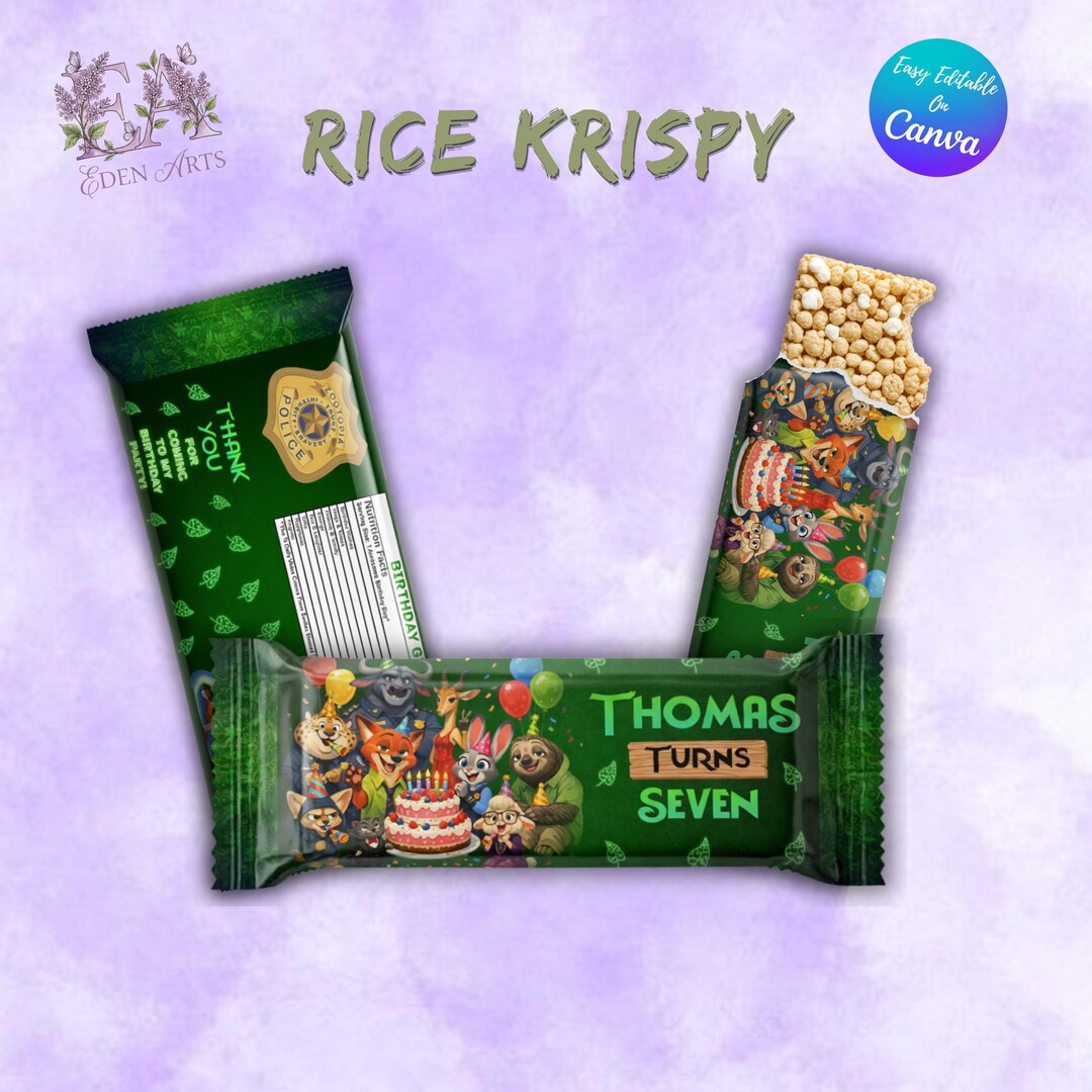 Zootopia Editable Rice Krispy Label, Kids Birthday Party Favor, Zoo ...