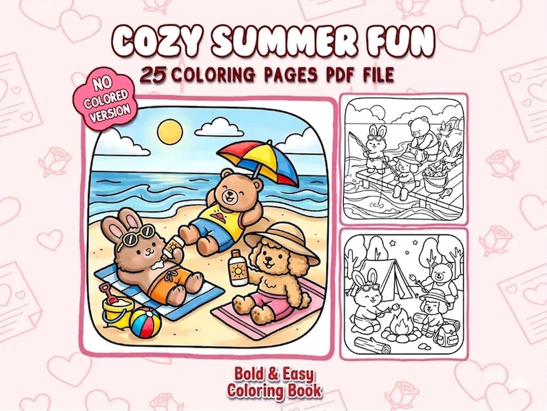 Cozy Summer Animal Coloring Book, Kawaii Pages (PDF Download) - Etsy