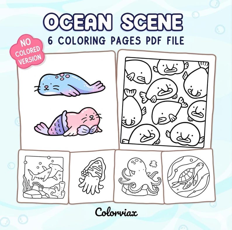 Ocean Scene Coloring Book: Underwater Animals, Kids Activity (printable ...