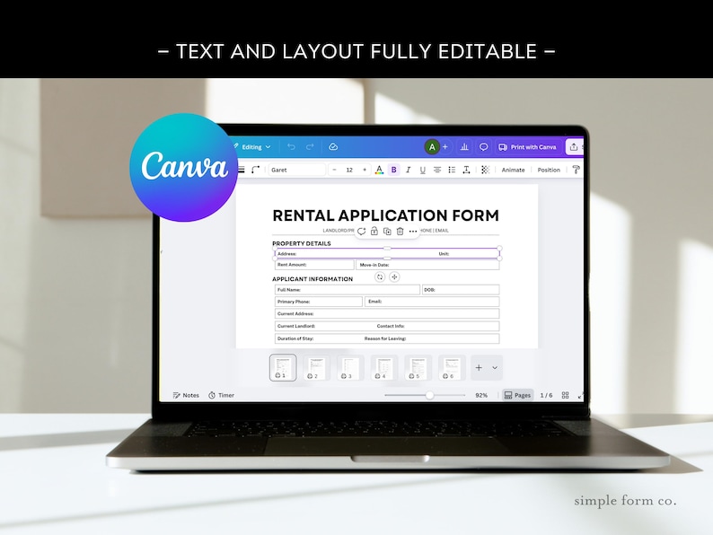 Rental Application Form Template | Editable Canva Document for ...