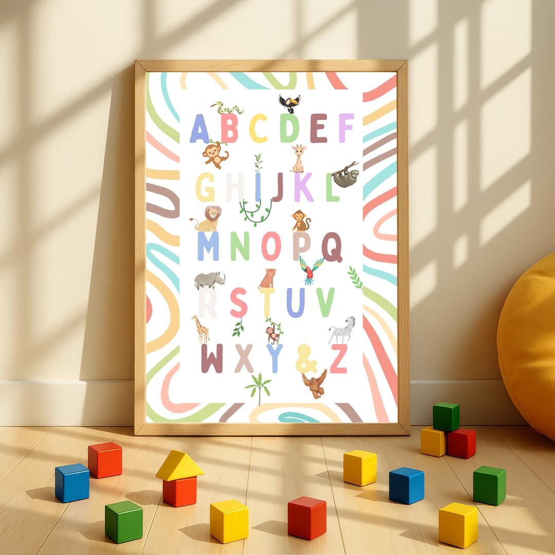 Jungle Animals Alphabet Poster | Rainbow ABC Nursery Print - Etsy